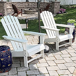 Redback White Adirondack Chair 2 Set Classic Oversized Adirondack Chairs 350lbs Duty Rating Plastic/Resin Faux Wood Chair for Fire Pit & Patio Deck Garden