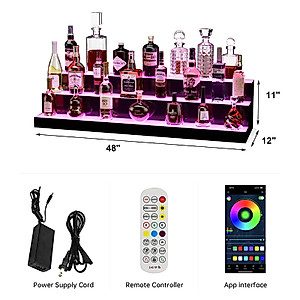 Cimcame Led Lighted Liquor Bottle Display Shelf with Remote Control, 32 Inch 3 Steps Countertop Illuminated Lighting Shelves for Home Commercial Bar Living Room