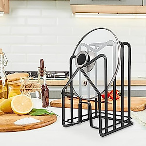 Pot Lid Organizer Cutting Board Rack Chopping Board Organizer Stand Pot Pan Lids Rack Dishes Plates Drying Rack Cabinet Organizer for Kitchen Cabinet Countertop Black Pot Lid Rack