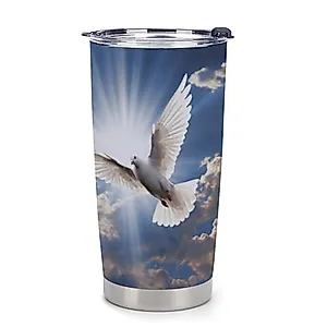 FHENMSA Reusable Plastic Water Cups with Lids,Dove Print Anti-overflow Cup,sports Travel Coffee Cup