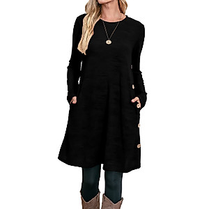 OFEEFAN Sweater Dresses for Women Tunics for Women to Wear with Leggings Black XL
