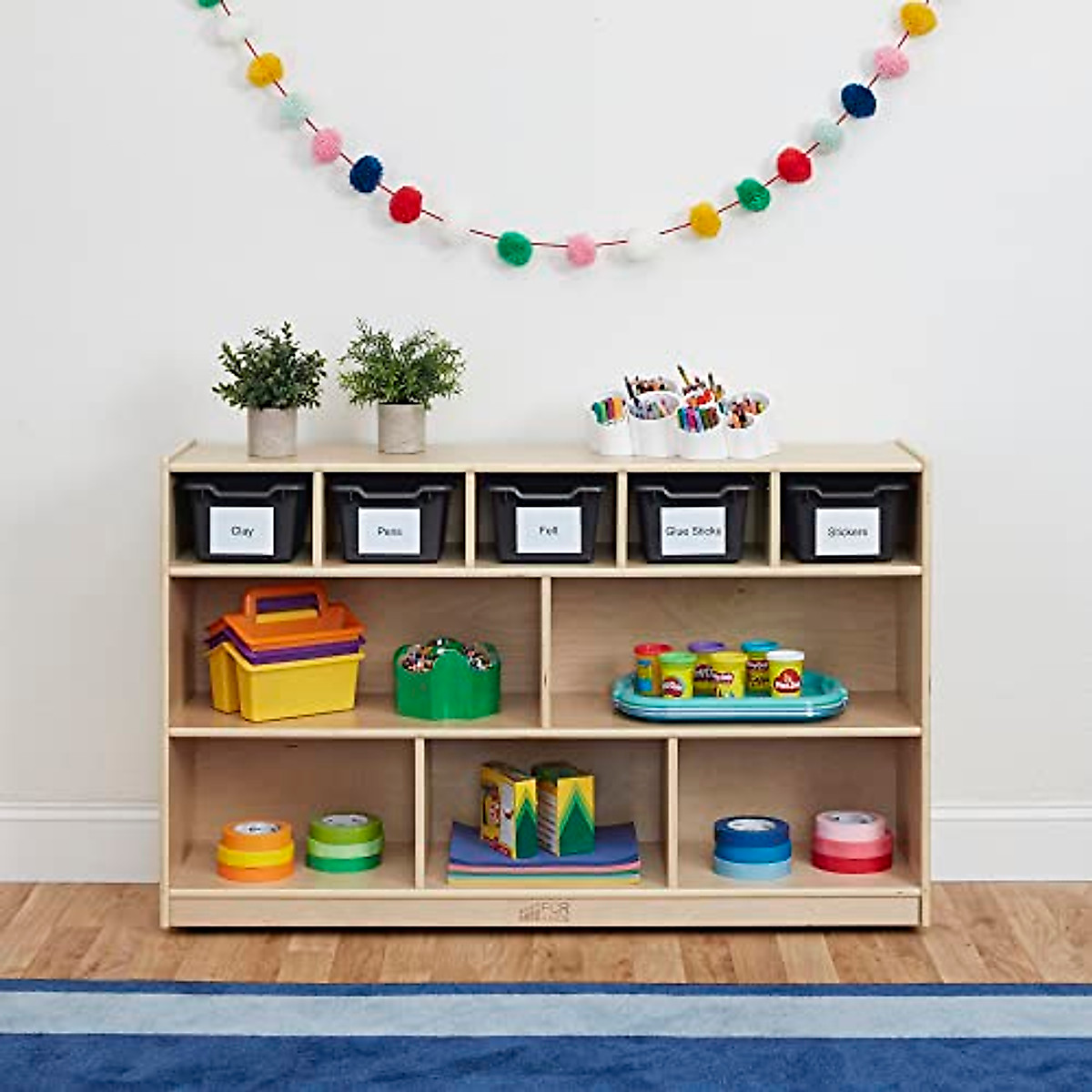 ECR4Kids Scoop Front Storage Bin, Multipurpose Organization, Black, 5-Piece