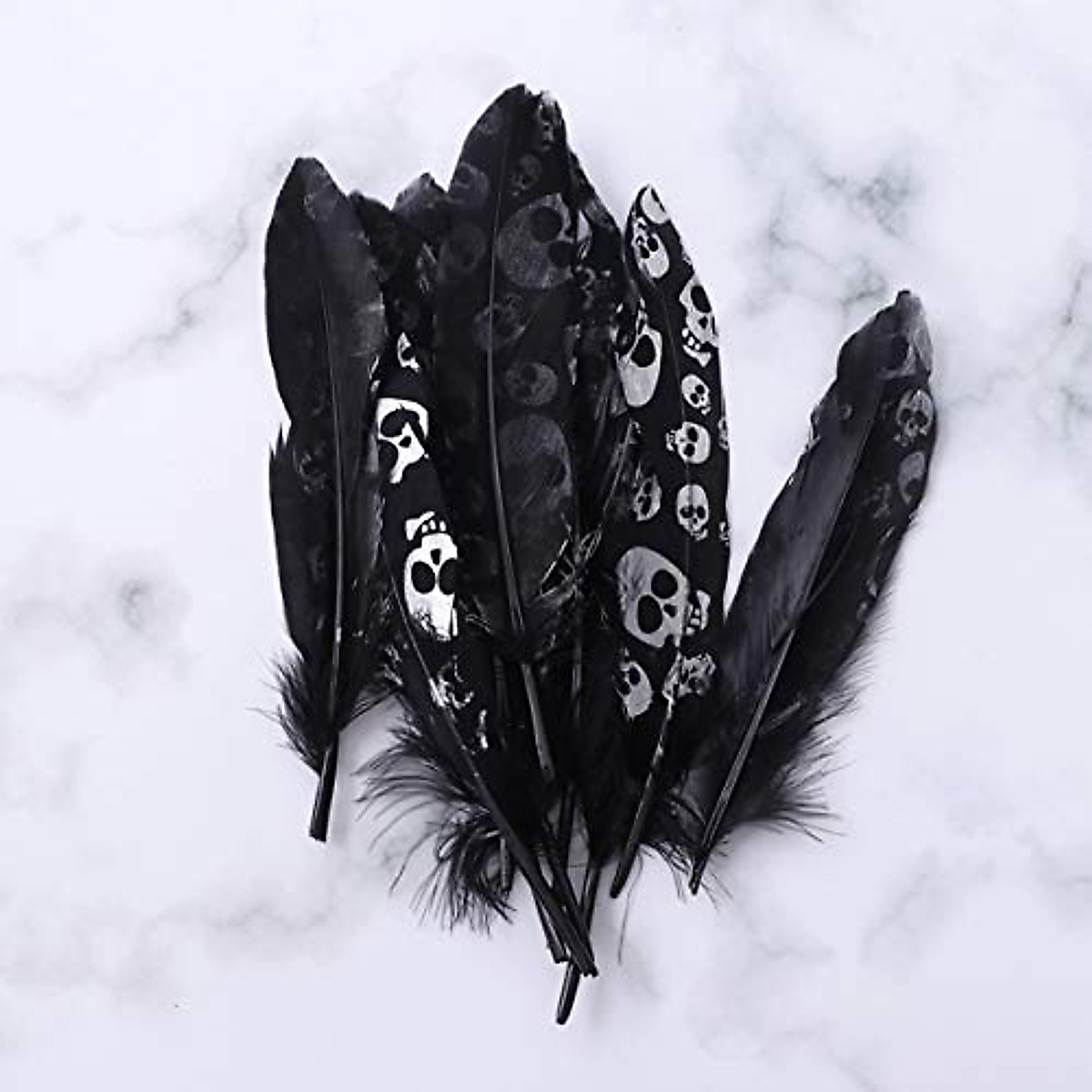 Halloween Skulls Pattern Swan 20 Pcs Saddle Hackle Rooster Halloween Hackle Rooster Goose Natural for Toy DIY Craft Home Decoration Headgears