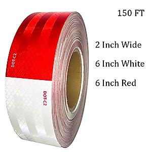Dot-C2 Red/White Reflective Safety Conspicuity Adhesive Tape 2 Inch x 150 Feet - for Vehicles,Trailers,Boats,Signs (2 In x 150 Ft)