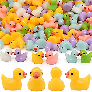 Yuronam 70 Pcs Tiny Ducks Mini Resin Ducks Miniature Ornaments for Slime, Dollhouse, Garden Decoration(Mixed Duck)