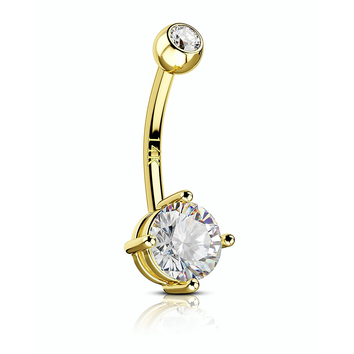 COCHARM 14K Solid Gold Belly Button Rings for Women Yellow Gold Belly Rings 14k Gold Cute Clear CZ Belly Navel Piercing Jewelry