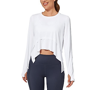 G4Free Women's Long Sleeve Workout Shirts UPF 50+ Sun Protection Crop Tops Lightweight Quick Dry Rash Guard Shirt (White,L)