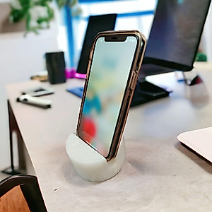Premium Marble Cell Phone Holder - Luxurious Mobile Phone Stand for Cellphones and Tablets - Heavy Solid Stone Desk Stand iphone and smartphone mobile stand (White)