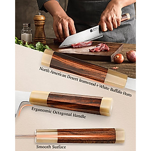 XINZUO 8 Inches Japanese Kiritsuke Chef Knife, Super ZDP-189 Steel Knife, Professional Cooking Knife for Chefs&Home, 67HRC, Ergonomic Octagonal Handle with Desert Ironwood