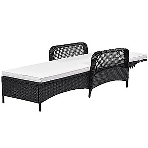 Patio Chaise Lounge Chair Outdoor Pool Beach, Brown PE Rattan Wicker Reclining Chair Djustable Backrest, Removable Cushion (Beige), Steel Frame Set of 2 (1)