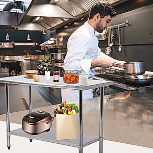 Hudada 24inch x 60inch Stainless Steel Kitchen Work Table Food Prep Table NSF Commercial Worktable Adjustable Table Foot Duty Metal Table Scratch Resistent Antirust Restaurant Kitchen, 24 x 60 inch