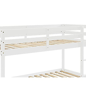 Senviy Twin Over Twin Floor Bunk Bed with and Guardrail,Wooden Bed Frame for Girls and Boys for Bedroom,No Spring Box Needed (White)