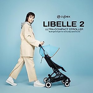 Cybex Libelle Lightweight pockit Travel Baby Stroller - Carry-On Compliant Compact Fold, One-Hand Adjustable Recline - Compatible with CYBEX Car Seats, Ocean Blue