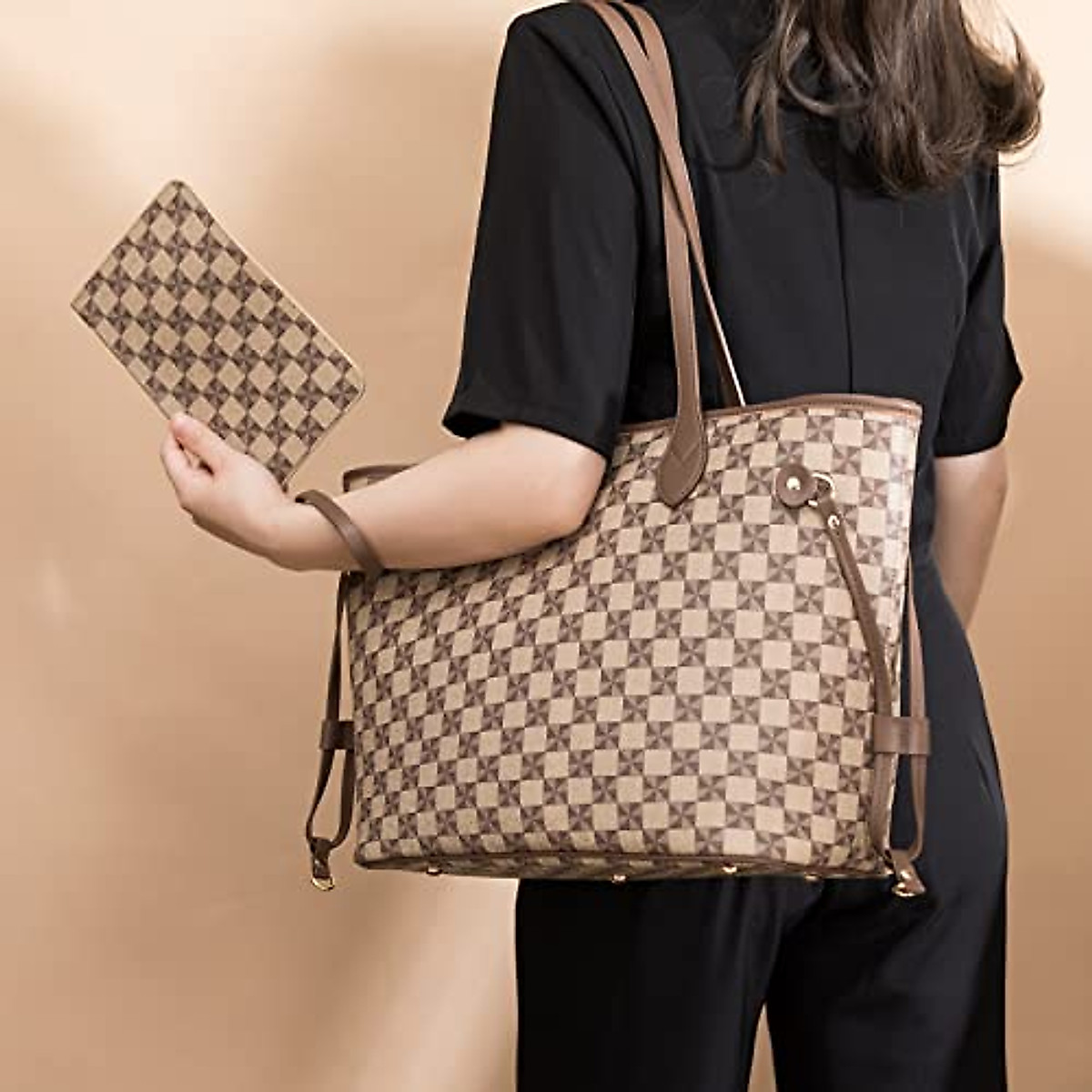 LBiayion Vintage Leather Tote Bag for Women - Women Purses and Handbags, Women Shoulder Bag with Top Zipper Closure