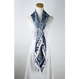 corciova XL 50x50 Large Square Navy Royal Blue White Silk Hair Spanish Scarf Satin Tops for Women Head Wraps Shawl Headscarf