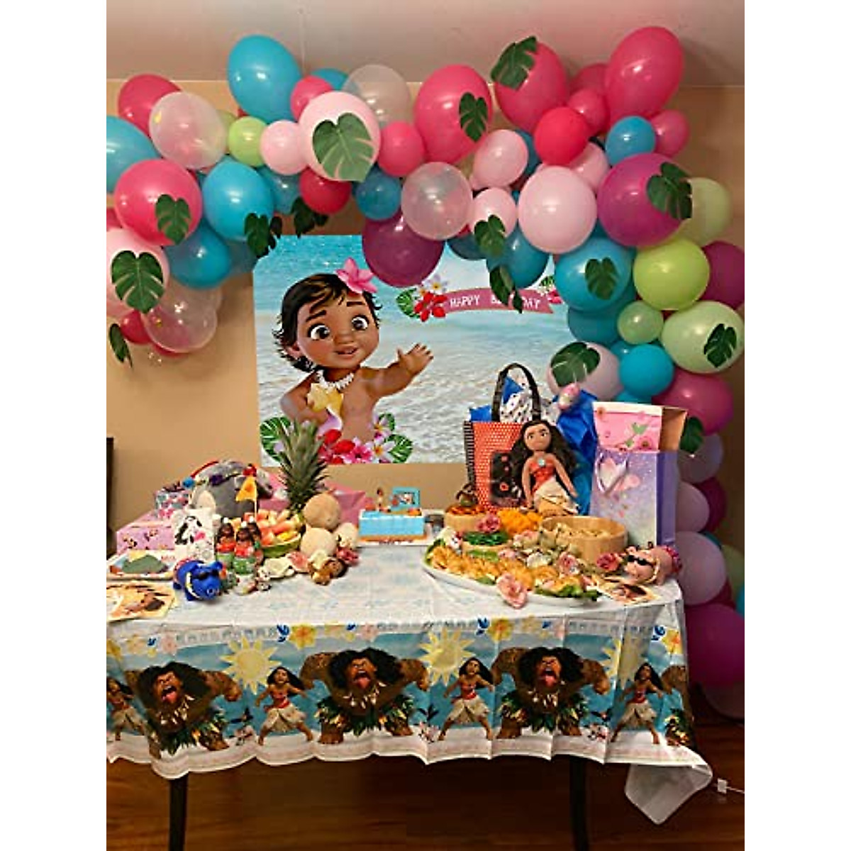 Moana Happy Birthday Backdrop Summer Beach Birthday Party Photography Background for Girl Baby Shower Kids Children Cake Table Decoration Supplies Banner 7x5FT