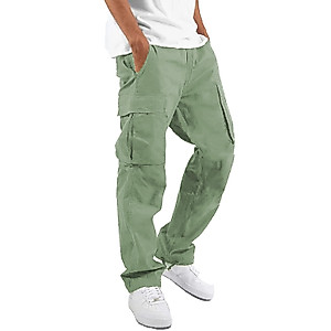 LYRXXX Men's Casual Cargo Pants Hiking Pants Workout Joggers Sweatpants for Men,Light Green,L