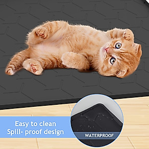 Large Silicone Cat Litter Mat: Easy to Clean Cat Litter Mat Soft and Waterproof Litter Box Mat (22"X34"- Black)