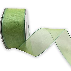 XMRIBBON Apple Green Sheer Organza Ribbon Wired 1-1/2 Inch X 25 Yards for Spring Gift Package Wrapping,Wedding,Party Decoration