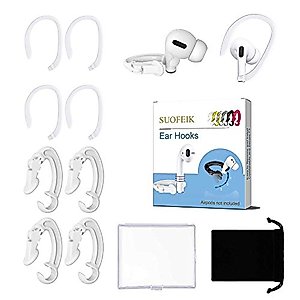 SUOFEIK 4 Pairs Ear Hooks Compatible with Apple AirPods 3 ,1, 2 and Pro, Anti-Slip Anti-Drop Ear Covers AirPods Accessories for Running, Cycling and Other Indoor-Outdoor Activities (2+2White)