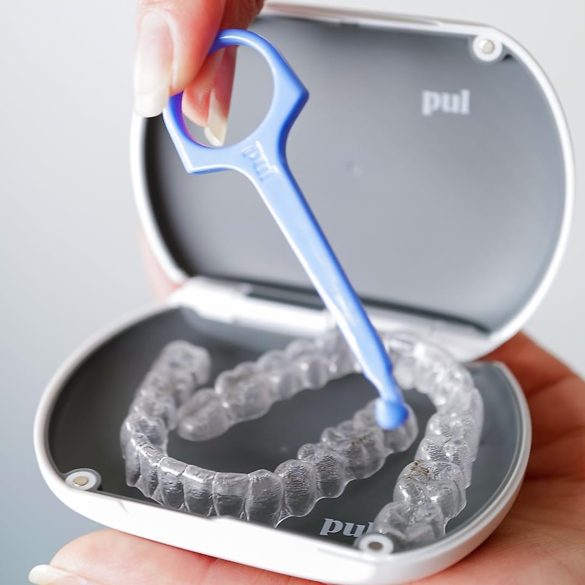 PUL Clear Aligner Removal Tool for Invisalign & Removable Braces | Hygienic, Durable, and Compact | Compatible with Removable Braces, Aligners, Retainers, & Dentures | by The Pultool (Pink + Blue)