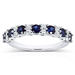 Kobelli Diamond and Blue Sapphire Band 1 carat (ctw) in 14k White Gold, Size 5.5, White Gold