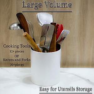 CrafArcher Large Kitchen Utensil Holder, 360° Rotating Plastic Utensil Caddy, Kitchen Countertop Utensil Kitchen Tools and Gadgets Organizer White 5.7" D x 6.5" H