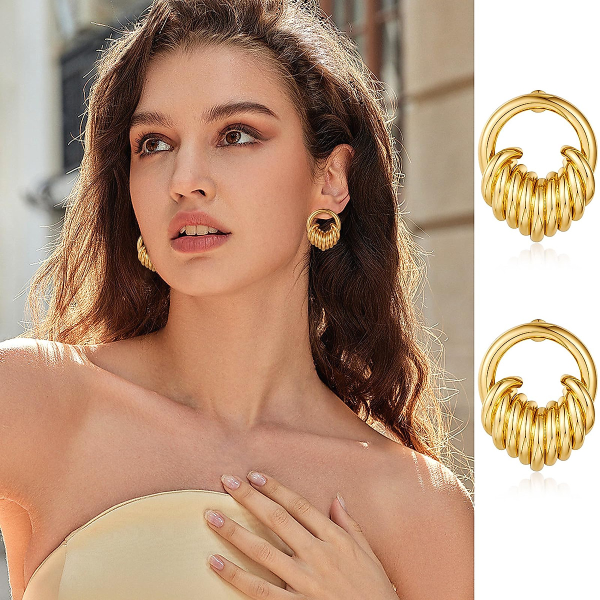 Geometric Round Drop Dangle Earrings for Women 18K Statement Retro Earrings Multiple Styles Jewelry Gift