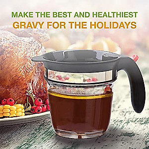 Fat Separator With Bottom Release, 4 Cup Gravy Separator for Cooking with Oil Strainer, Kitchen Gadgets Grease Separator Packaged with a 3-in-1 Multifunctional Peeler (Red)