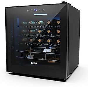 TABU 19 Bottles Compressor Wine Cooler Refrigerator, Freestanding Wine Fridge, Wine Cellar with Digital Temperature Display and Double-Layer Tempered Glass Door (Black)
