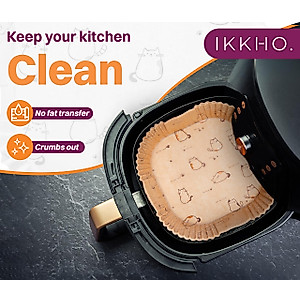 Air Fryer Disposable Paper Liner with Design | 100 Pcs Fit for 5 to 8 QT Basket | Non-Stick Oilproof Parchment Sheets for Microwave | 8” Square