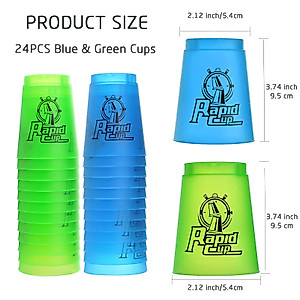 SEISSO Quick Stack Cups 24 PC for Speed Sports Training Game for School Family Party Challenge Competition, Kids Gifts Starter Set of Stacking Cup, Blue & Green