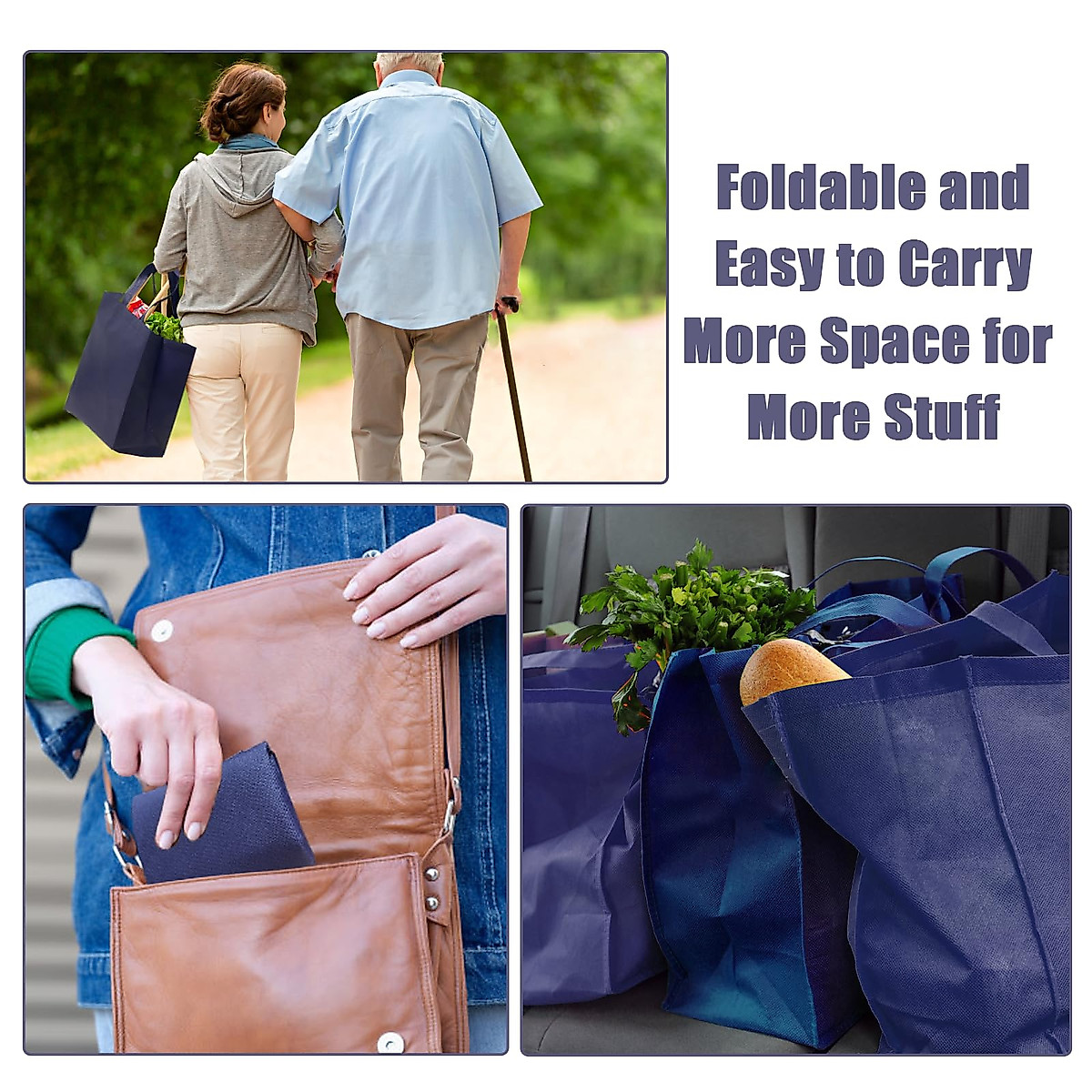 50Pcs Reusable Non Woven Shopping Bags Reusable Totes Foldable Bag Bulk with Handles Large Reusable Shopping Bags for Boutiques