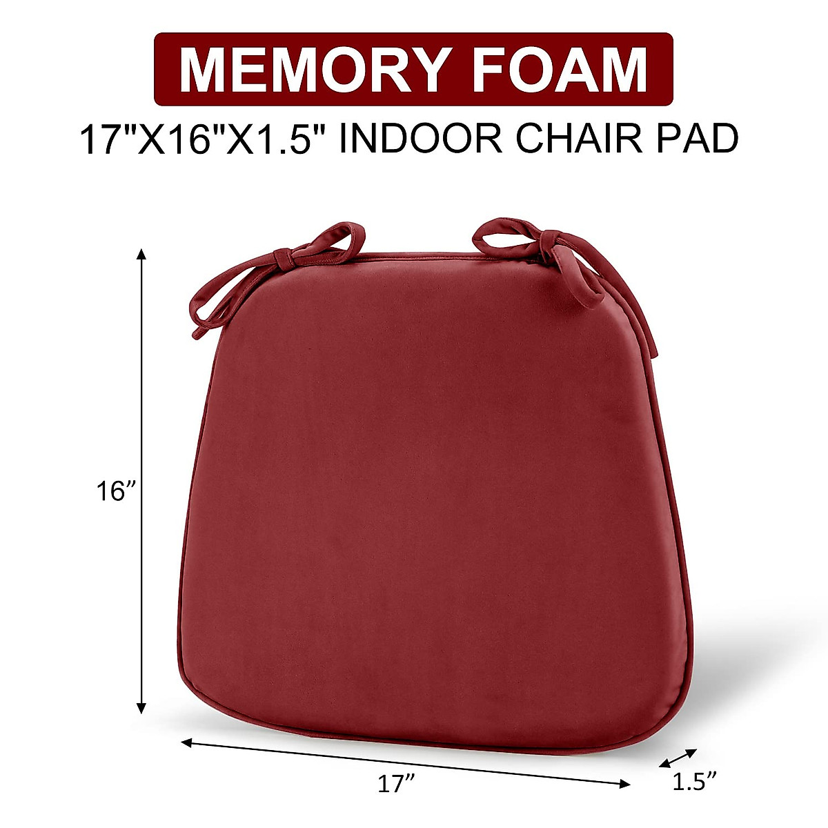 LOVTEX Chair Cushions for Dining Chairs 4 Pack - 17"x16"x1.5" Kitchen Chair Cushions - Dining Chair Pads with Ties, Red