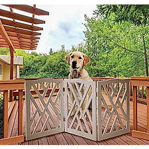 Indoor/Outdoor Solid Wood Crisscross Freestanding Foldable Adjustable 3-Section Pet Gate