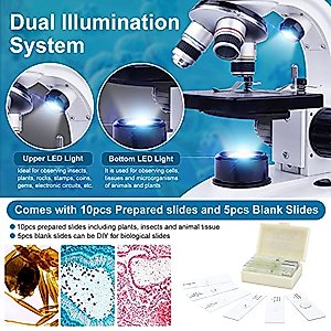 40X-1000X Binocular Microscope for Adults with Microscope Slides Phone Holder and Specimen Preparation Kits, Compound Binocular Microscopes for Home Educational/Hobby Use