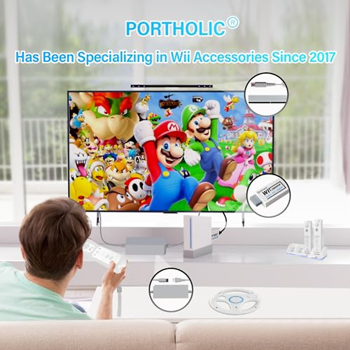 PORTHOLIC Wii to HDMI Converter 1080P for Full HD Device, Wii HDMI Adapter with 3.5mm Audio Jack&HDMI Output Compatible with Wii, Wii U, HDTV, Monitor-Supports Wii Display Modes 720P