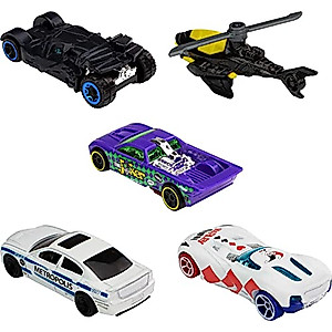Hot Wheels Set of 5 Batman Toy Vehicles in 1:64 Scale From Batman Tv Shows, Movies & Comics (Styles May Vary)
