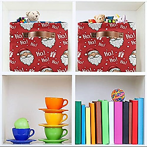 xigua Christmas Head Santa Foldable Canvas Storage Bin, Sturdy Fabric Storage Basket with Handles, Storage Cube Box for Organizing Shelf Nursery Toy Closet 1PCS