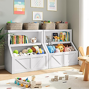 GAOMON Kids Bookshelf, Wooden Toy Storage Organizer with Cubby, Toddler Bookcases Fit for Playroom, Children's Room, Bedroom, Nursery School
