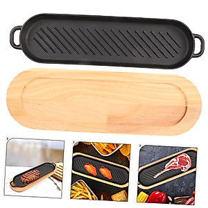 OKUMEYR Grill Plate Creative Baking Pan Steak Pan Cast Iron Serving Plate Frying Plate Steak Grill Pan Household Steak Pan Non-stick Steak Pan Cast Iron Steak Plate Grilling Food Pan