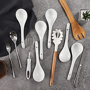 Buyajuju Porcelain Mini Size Ladles, 9 inch Large Soup Spoons, 6 Pieces Premium White Porcelain Spoons, Ladles for Stews, Chinese Noodles Spoons, Long Ladle Big Japanese Spoons