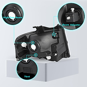 TUSDAR Headlights Assembly Set with Bulbs for 2007-2014 Ford Expedition Driver & Passenger Side (Black Housing with Amber Reflector)