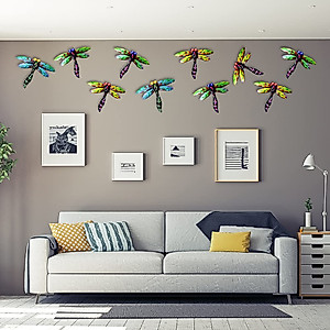 8Pcs Metal Dragonfly Insect Wall Decor - Wall Sculpture Hanging Dragonfly Metal Wall Art Garden Decor for Porch Yard, Living Room - Indoor Outdoor Gift Wall Sculptures Art