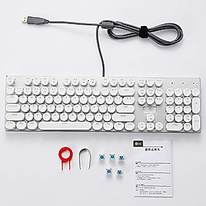 HUO JI E-Yooso Z-88 Typewriter Style Mechanical Gaming Keyboard USB Wired, Programmable RGB Backlit, Blue Switches - Clicky, Software Supported, Retro 104 Keys for Mac, PC, White