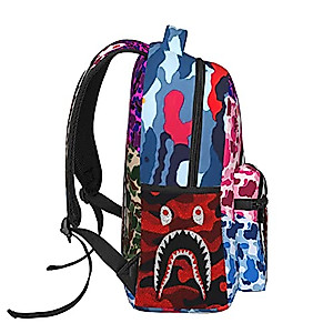 Vkaxopt Backpack Shark Teeth Camo Backpacks Travel Laptop Daypack Big Capacity Bookbag Fashion Durable Back Pack for Men and Women-MultipleColour