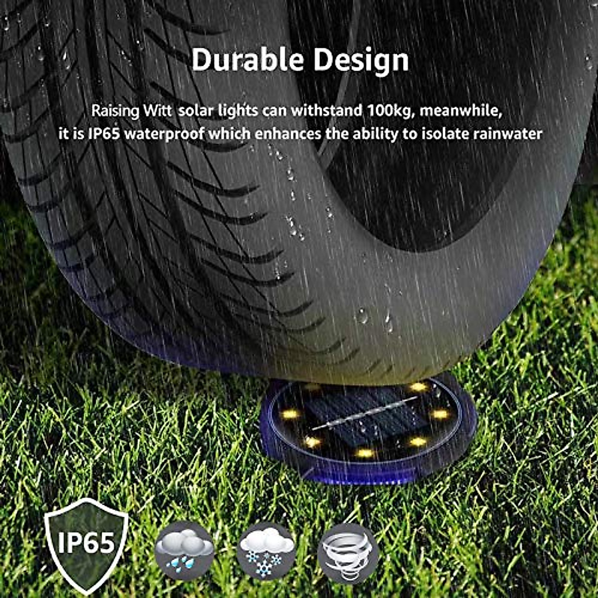 Raising Witt Solar Ground Lights Outdoor 8 Packs LED Disk Lights Solar Powered Waterproof In-ground Lights For Garden Deck Stair Step Lawn Patio Driveway Walkway Pathway Yard decoration (White + Blue)