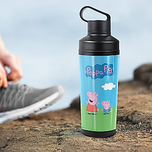 Peppa Pig OFFICIAL Peppa And George Sunny Day 18 oz Insulated Water Bottle, Leak Resistant, Vacuum Insulated Stainless Steel with 2-in-1 Loop Cap
