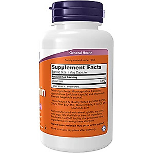 NOW Supplements, Melatonin 5 mg, Free Radical Scavenger*, Healthy Sleep Cycle*, 180 Count (Pack of 1)