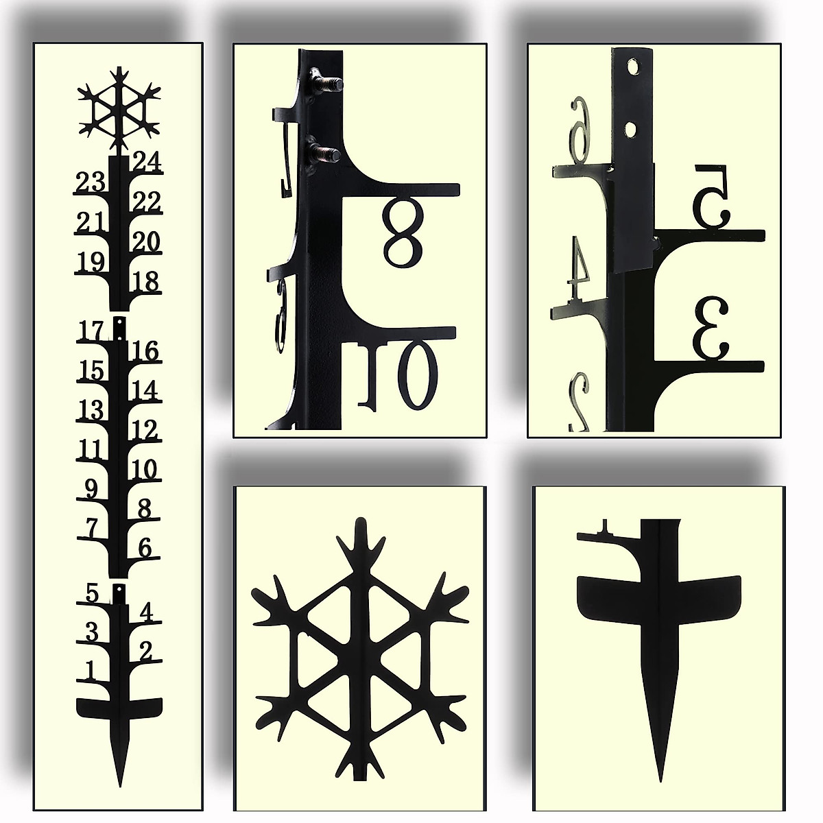 JMBay Snow Gauge Outdoor, 24 Inch Snowfall Measuring Gauge, Winter Snowflake Metal Ruler, Handmade Metal Snow Measuring Stick Snow Gauges for Yard, Christmas Rain Gauge Outdoor Decoration Gift